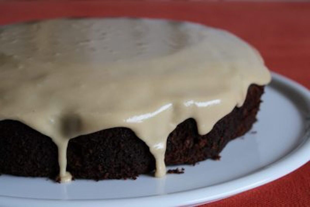 Ginger Cake with a Maple Glaze lathered and drizzled on top of the cake.