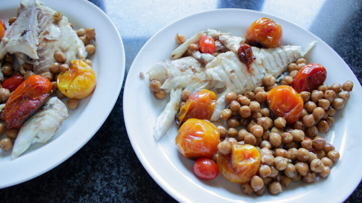 Pan Seared Sea-bass with Cherry Tomatoes and Chickpeas - Flavor of ...